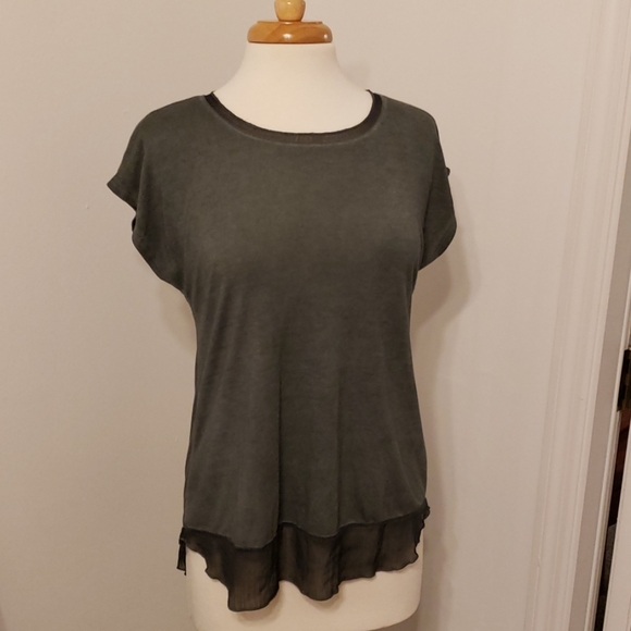 Dantelle | Tops | 35 Emerald Green Tee With Sheer Trim Medium | Poshmark